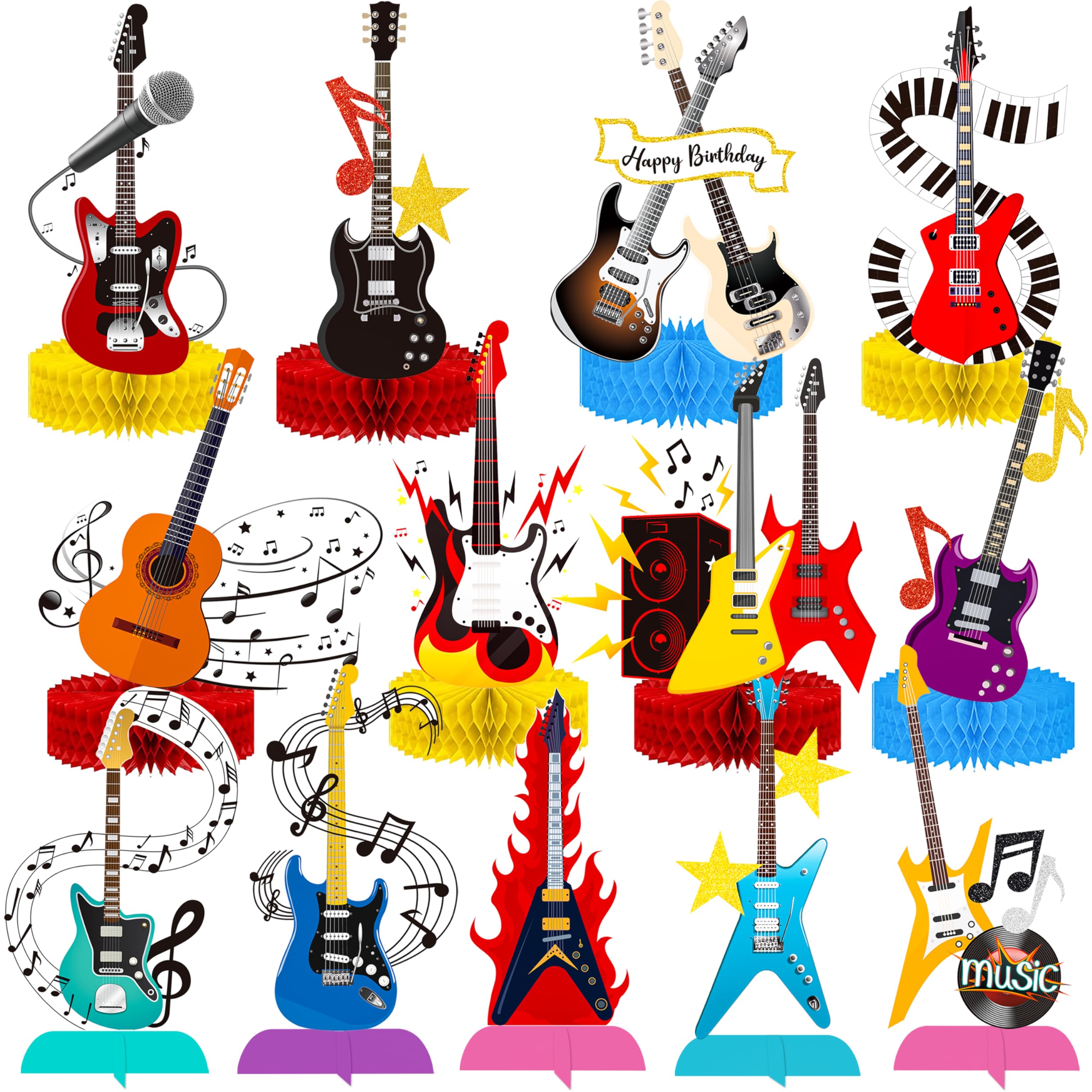 Music Guitar Honeycomb Centerpieces 13Pcs Guitar Birthday Party Table Centerpieces Rock Guitar Table Decorations Music Birthday Party Decoration for Music Instrument Baby Shower Supplies