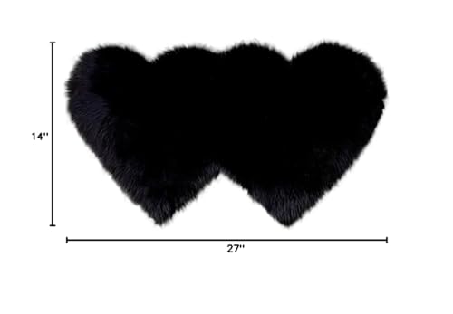 Scceatti Rugs for Living Room 27x14Inch Washable Shaggy Soft Living Room Rugs Carpet Heart Shaped Aesthetic BedsideRug Non Slip Faux Wool Imitation Carpet Mats Shaggy Home Decor for Bedroom,Black