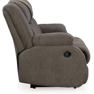 Signature Design by Ashley First Base Contemporary Faux Leather Manual Reclining Loveseat, Gray