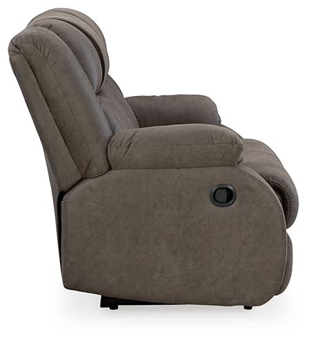 Signature Design by Ashley First Base Contemporary Faux Leather Manual Reclining Loveseat, Gray