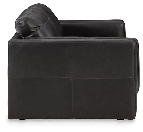 Signature Design by Ashley Amiata Modern Leather Match Loveseat with Non-skid Legs, Black