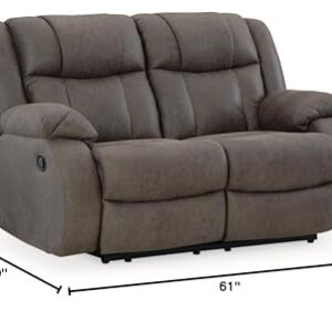 Signature Design by Ashley First Base Contemporary Faux Leather Manual Reclining Loveseat, Gray