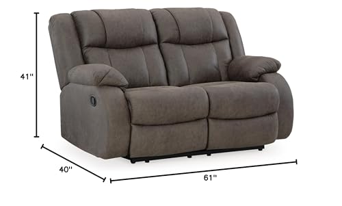 Signature Design by Ashley First Base Contemporary Faux Leather Manual Reclining Loveseat, Gray