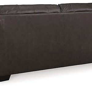 Signature Design by Ashley Belziani Modern 2-in-1 Tufted Leather Match Sofa Sleeper with Folding Gel Memory Foam Mattress, Full, Black