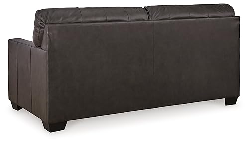 Signature Design by Ashley Belziani Modern 2-in-1 Tufted Leather Match Sofa Sleeper with Folding Gel Memory Foam Mattress, Full, Black