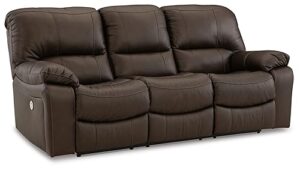 signature design by ashley leesworth modern leather match power reclining sofa with usb ports, dark brown