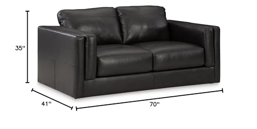 Signature Design by Ashley Amiata Modern Leather Match Loveseat with Non-skid Legs, Black