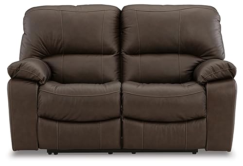 Signature Design by Ashley Leesworth Modern Leather Match Power Reclining Loveseat with USB Ports, Dark Brown