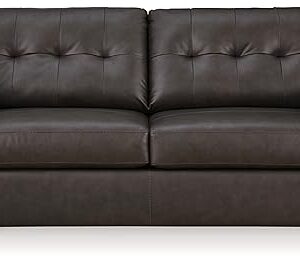 Signature Design by Ashley Belziani Modern 2-in-1 Tufted Leather Match Sofa Sleeper with Folding Gel Memory Foam Mattress, Full, Black