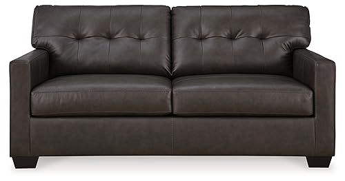 Signature Design by Ashley Belziani Modern 2-in-1 Tufted Leather Match Sofa Sleeper with Folding Gel Memory Foam Mattress, Full, Black