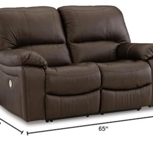 Signature Design by Ashley Leesworth Modern Leather Match Power Reclining Loveseat with USB Ports, Dark Brown