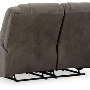 Signature Design by Ashley First Base Contemporary Faux Leather Manual Reclining Loveseat, Gray