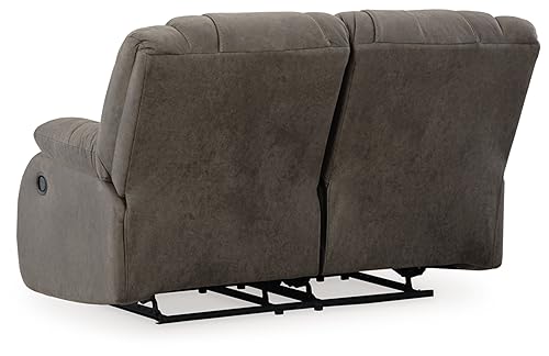 Signature Design by Ashley First Base Contemporary Faux Leather Manual Reclining Loveseat, Gray