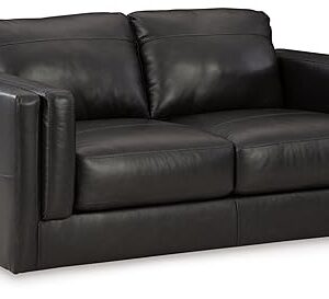 Signature Design by Ashley Amiata Modern Leather Match Loveseat with Non-skid Legs, Black