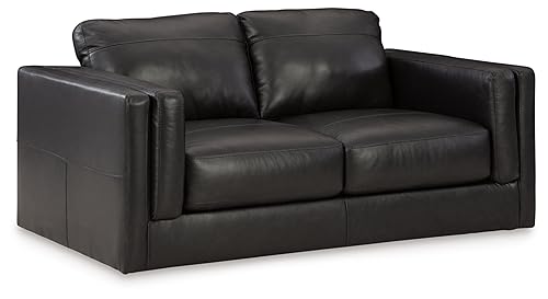 Signature Design by Ashley Amiata Modern Leather Match Loveseat with Non-skid Legs, Black