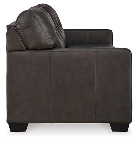 Signature Design by Ashley Belziani Modern 2-in-1 Tufted Leather Match Sofa Sleeper with Folding Gel Memory Foam Mattress, Full, Black