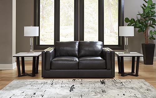 Signature Design by Ashley Amiata Modern Leather Match Loveseat with Non-skid Legs, Black