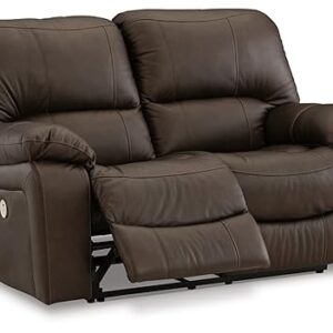 Signature Design by Ashley Leesworth Modern Leather Match Power Reclining Loveseat with USB Ports, Dark Brown