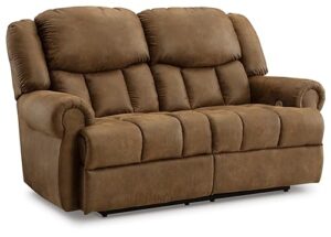 signature design by ashley boothbay classic faux leather power power reclining loveseat with usb ports, dark brown