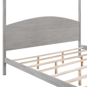 King Size Canopy Bed Frame with Headboard and Support Legs, King Canopy Bed King Size Canopy Bed Frame, Solid Wood King Bed Frame, 4-Post Canopy Bed Frame, No Box Spring Needed, Grey Wash