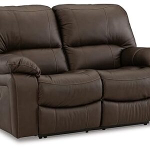 Signature Design by Ashley Leesworth Modern Leather Match Power Reclining Loveseat with USB Ports, Dark Brown