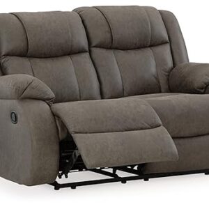 Signature Design by Ashley First Base Contemporary Faux Leather Manual Reclining Loveseat, Gray