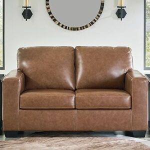 Signature Design by Ashley Bolsena Contemporary Leather Match Loveseat, Dark Brown