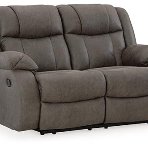 Signature Design by Ashley First Base Contemporary Faux Leather Manual Reclining Loveseat, Gray