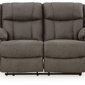 Signature Design by Ashley First Base Contemporary Faux Leather Manual Reclining Loveseat, Gray