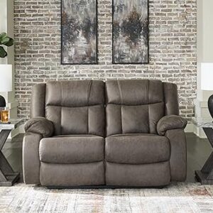 Signature Design by Ashley First Base Contemporary Faux Leather Manual Reclining Loveseat, Gray