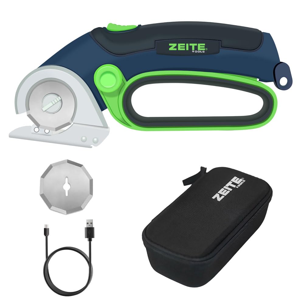 ZEITE 4V Cordless Electric Scissors with USB Rechargeable Cable, 2 x Blade, 1 x Storage Bag,Power Rotary Cutter for Cardboard Fabric Carpet Cloth, Gifts for Men Women Crafter Tailor Household