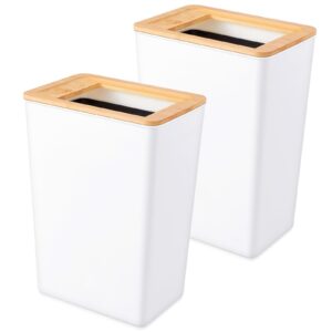 suclain 2 pcs slim trash can 2.3 gal, small wastebasket with semi open bamboo lid plastic waste basket rectangular garbage container bin trashcan for bathroom bedroom kitchen office living room home