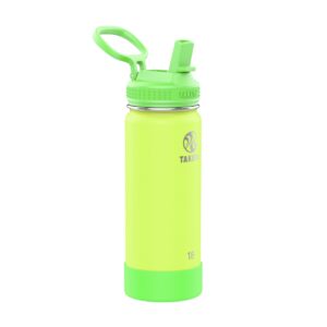 takeya actives kids 18 oz glow in the dark insulated stainless steel water bottle with straw lid, lightning green