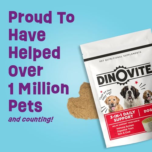 Dinovite Probiotic Supplement for Dogs - Omega 3 for Dogs - Hot Spot Relief - Skin & Coat Supplement for Dogs - 30 Day Supply (30 Day Supply, Large Dogs (45+ lbs))