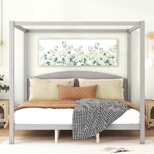 King Size Canopy Bed Frame with Headboard and Support Legs, King Canopy Bed King Size Canopy Bed Frame, Solid Wood King Bed Frame, 4-Post Canopy Bed Frame, No Box Spring Needed, Grey Wash