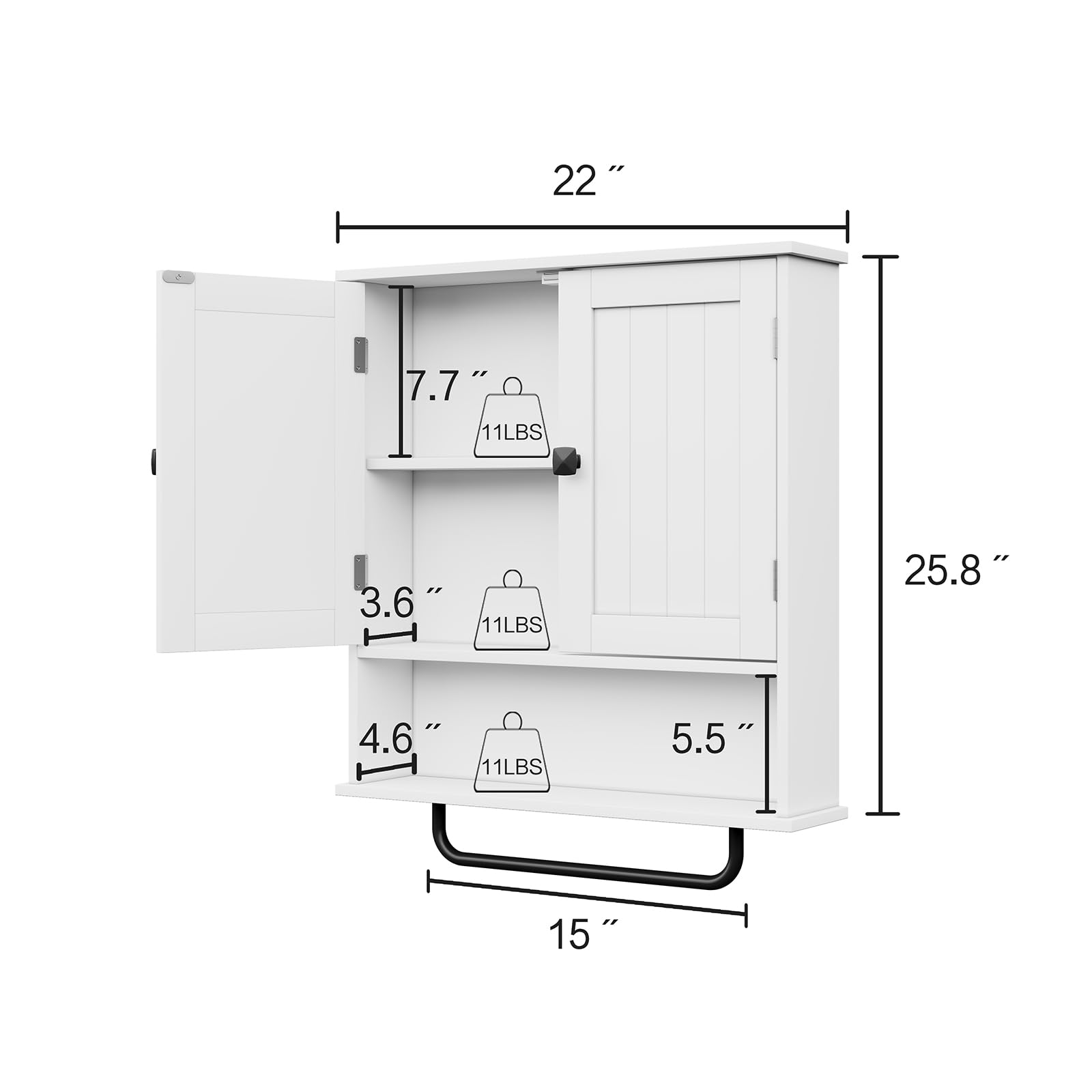 RRX Bathroom Cabinet Wall Mounted Medicine Cabinets with Towels Bar, Over The Toilet Storage Cabinet with 2 Doors and Adjustable Shelf, White Wall Cabinet for Bathroom Laundry Kitchen