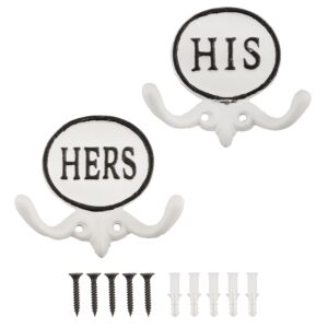 auldhome design his and hers towel hooks (set of 2); cast iron rustic farmhouse decor door wall hangers