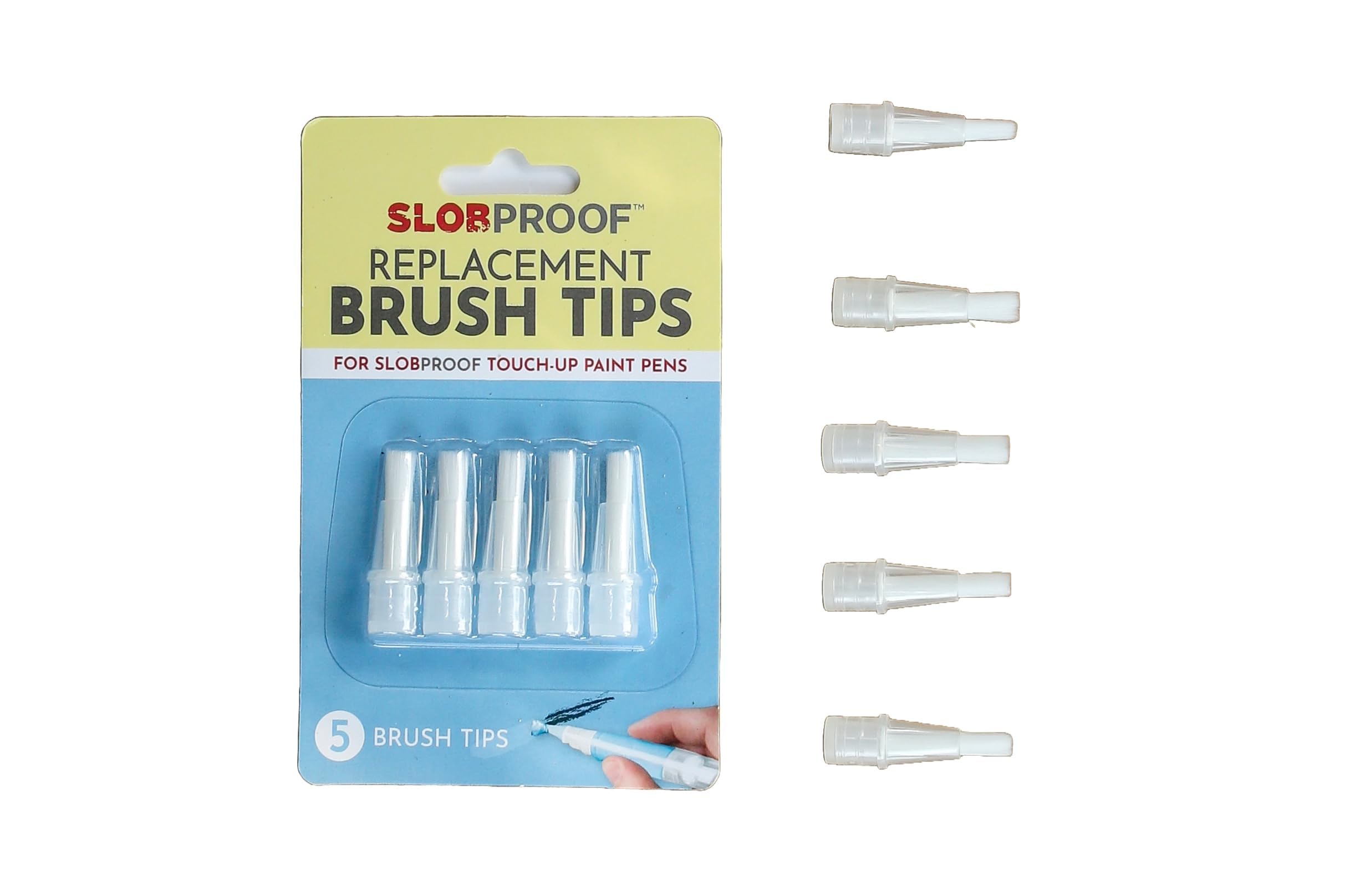 Slobproof 5-Pack Replacement Brush Tips for Refillable Touch up Paint Pen, Refillable Paint pens for Walls, Touch up Work, Fillable Paint Pens for Touch-up Brush Tool for Paint Syringe with Brush Tip