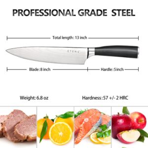 Etens Sharp Chef Knife, 8 Inch Meat Knife Cooking Chefs Knives, Carbon Stainless Steel Professional Kitchen Knife with Gift Box