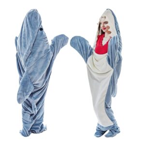 shark blanket onesie adult wearable shark blanket super soft cozy flannel hoodie cute funny cozy flannel pajamas shark sleeping bag for boys kids adult creative gifts(s)