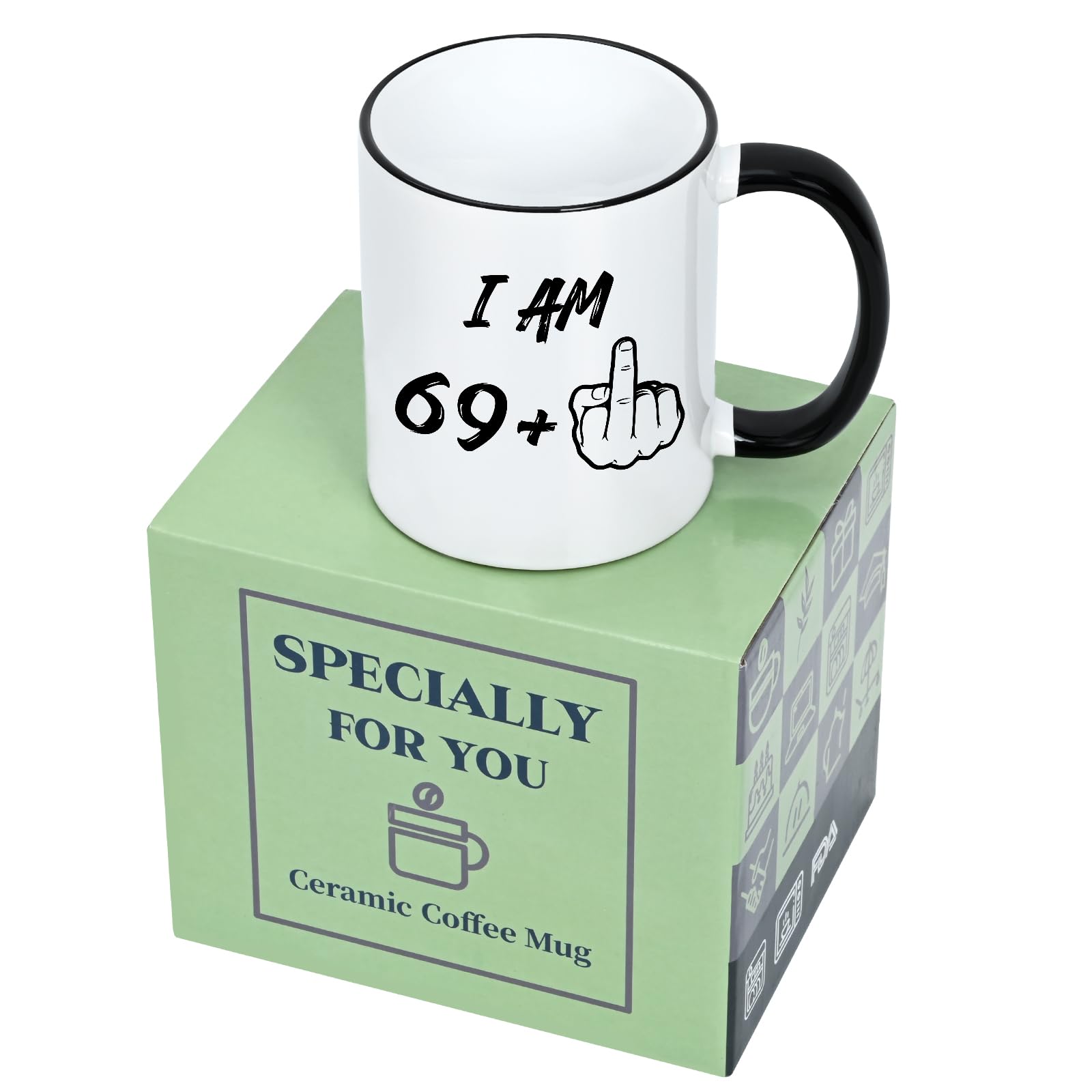 YHRJWN 70th Birthday Gifts for Women Men, I Am 69 Plus Middle Finger Coffee Mug, 70th Birthday Gifts Ideas for Friends, Grandma, Grandpa, Best 70 Year Old Gifts for Her Him, Novelty Cup, 11 Oz