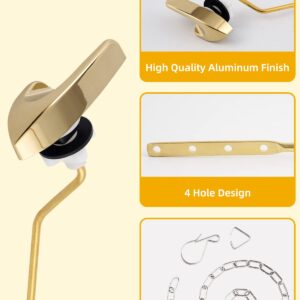 iFealClear Polished Gold Universal Toilet Tank Flush Lever Handle, Brass Side/Angle Mount Toilet Handle Compatible with Kohler K-GP30324-CP, Stainless Steel Flapper Chain