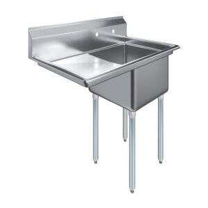 one compartment stainless steel commercial kitchen prep & utility sink with left drainboard | bowl size 18" x 18" x 12" | nsf