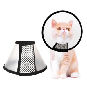 zeyzoo cat cone, 6.5 inches adjustable cat cones to stop licking for cats after surgery, lightweight cat neck recovery cone, plastic elizabethan collar for small cats, kitten and rabbits