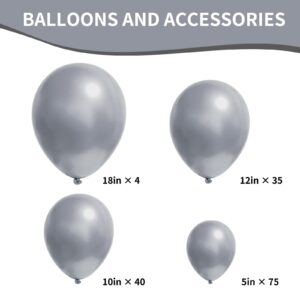 RUBFAC 154pcs Silver Balloons Different Sizes 18 12 10 5 Inches for Garland Arch, Chrome Metallic Silver Balloons for Birthday Baby Shower Graduation Wedding Anniversary Party Decorations