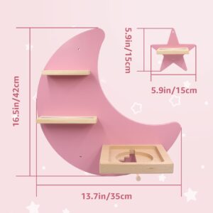 for Toniebox Starter Tonie Shelf Wall Mounted Set of 4 (Moon and 3 Stars),Tonies Figures Tonies Storage,Magnetic Wooden Floating Shelves Compatible with Tonie box Player Character for Children Room