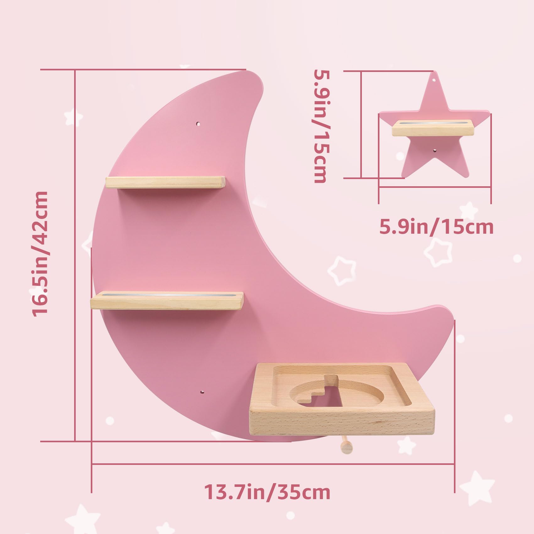 for Toniebox Starter Tonie Shelf Wall Mounted Set of 4 (Moon and 3 Stars),Tonies Figures Tonies Storage,Magnetic Wooden Floating Shelves Compatible with Tonie box Player Character for Children Room