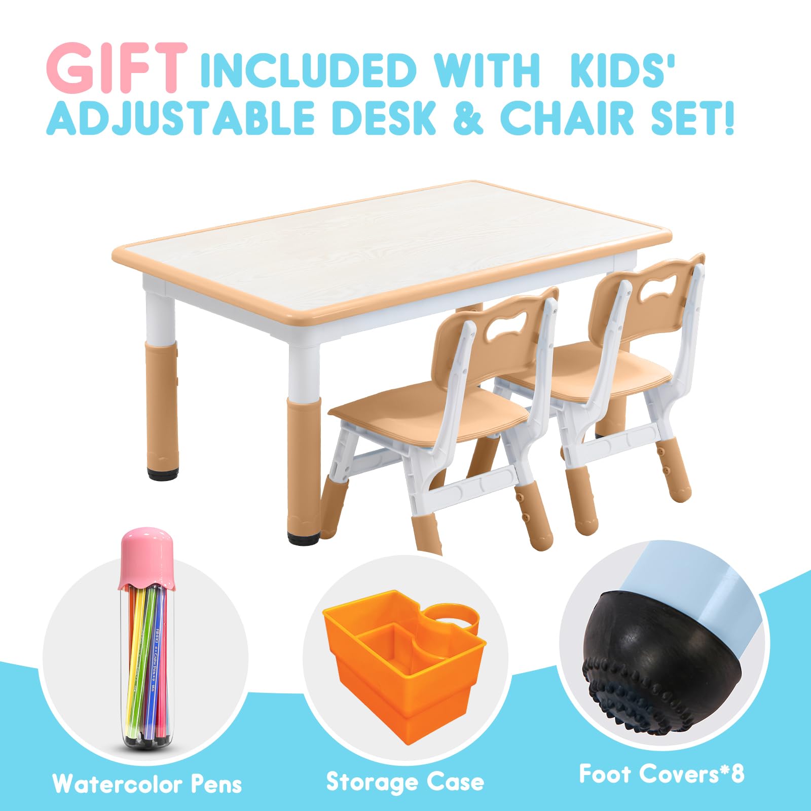 Kids table and chairs, Toddler table and chairs, Kids table( 2 chairs ), Kids table and chair set, Kids table and chair set 5-8 year old, Toddler table and chair set with 8 leg covers +12 color pens