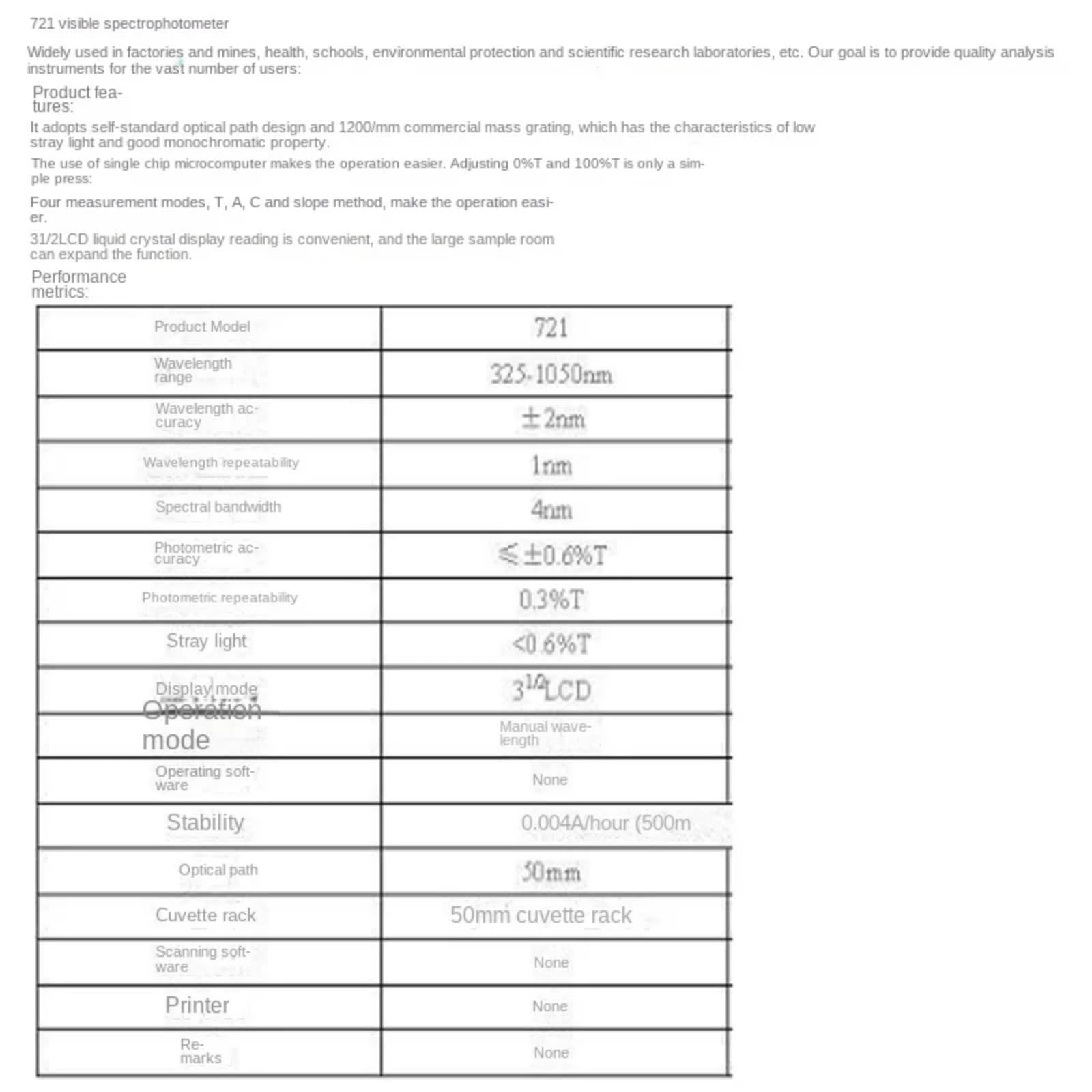 Laboratory Spectrophotometer, 325-1050 nm Wavelength Range, 4nm Tungsten Lamp Laboratory Analytical Equipment Spectrometer