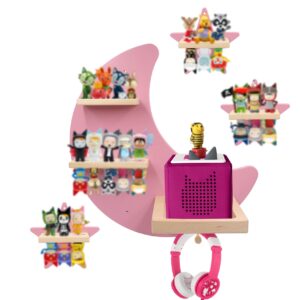 for toniebox starter tonie shelf wall mounted set of 4 (moon and 3 stars),tonies figures tonies storage,magnetic wooden floating shelves compatible with tonie box player character for children room